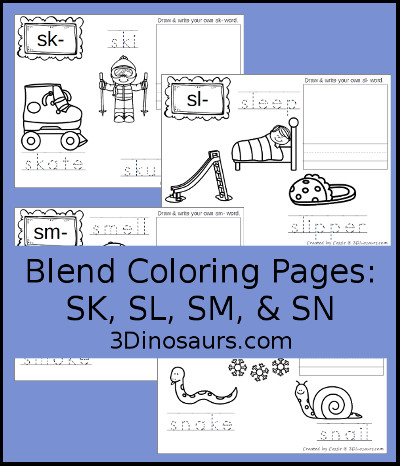 3 Dinosaurs - Blends Coloring Pages