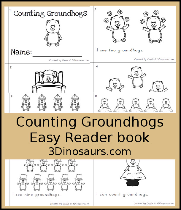 Free Counting Groundhog Easy Reader Book Printable – 3 Dinosaurs