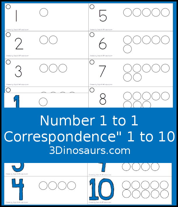Free Number 1 to 1 Correspondence Printable – 3 Dinosaurs