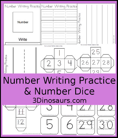3 Dinosaurs - Writing Practice Number Dice