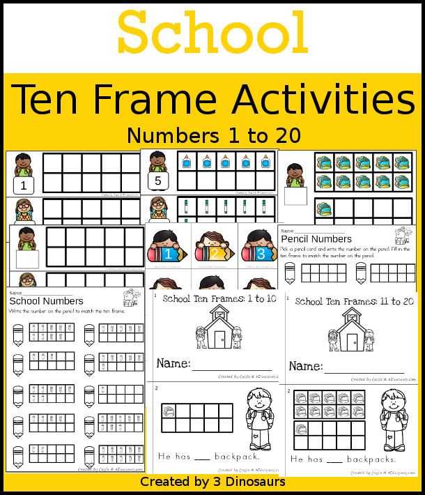 School Themed Ten Frame Activities | 3 Dinosaurs