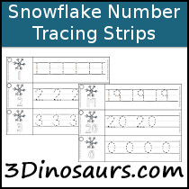 3 Dinosaurs - Snowflake Number Tracing Strips