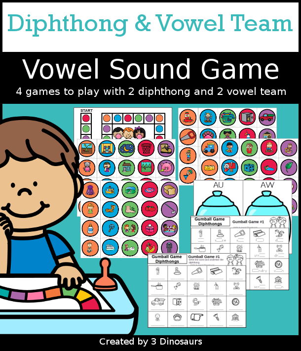 Free Candy Jar Vowel Team Game: AI, AY, EA, EE, & EI – 3 Dinosaurs