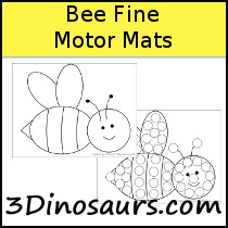 3 Dinosaurs - Bee Fine Motor Mat Printables