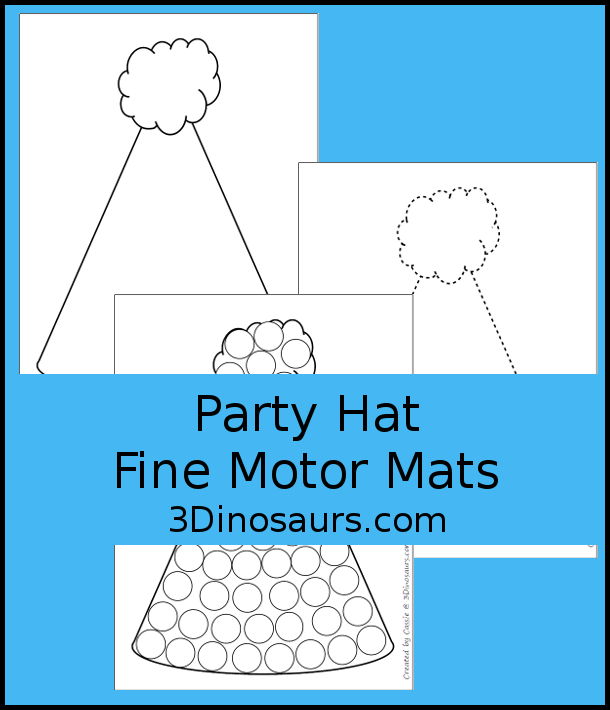 Free Party Hat Fine Motor Mats | 3 Dinosaurs
