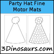 3 Dinosaurs - Party Hat Fine Motor Mat