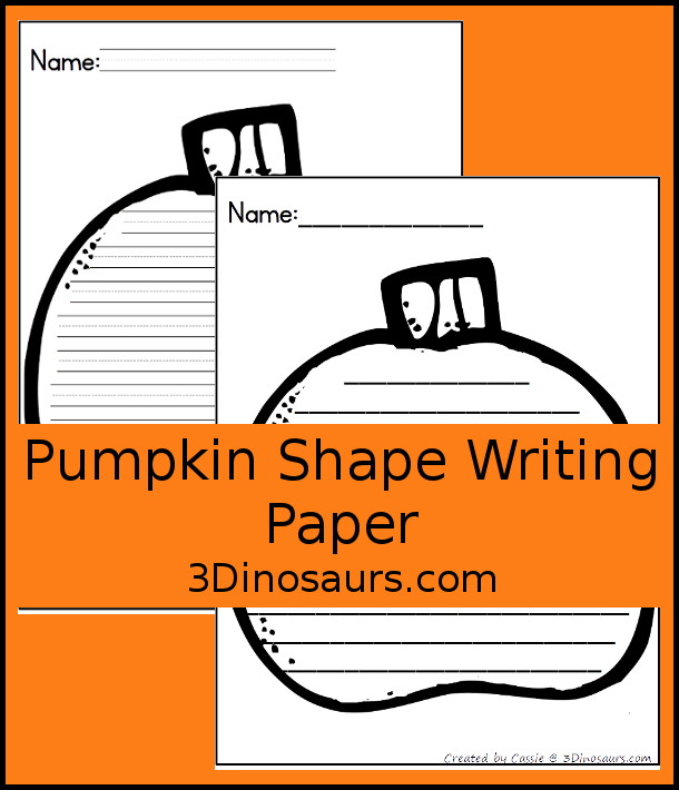 Free Pumpkin Shape Writing Paper Printable – 3 Dinosaurs