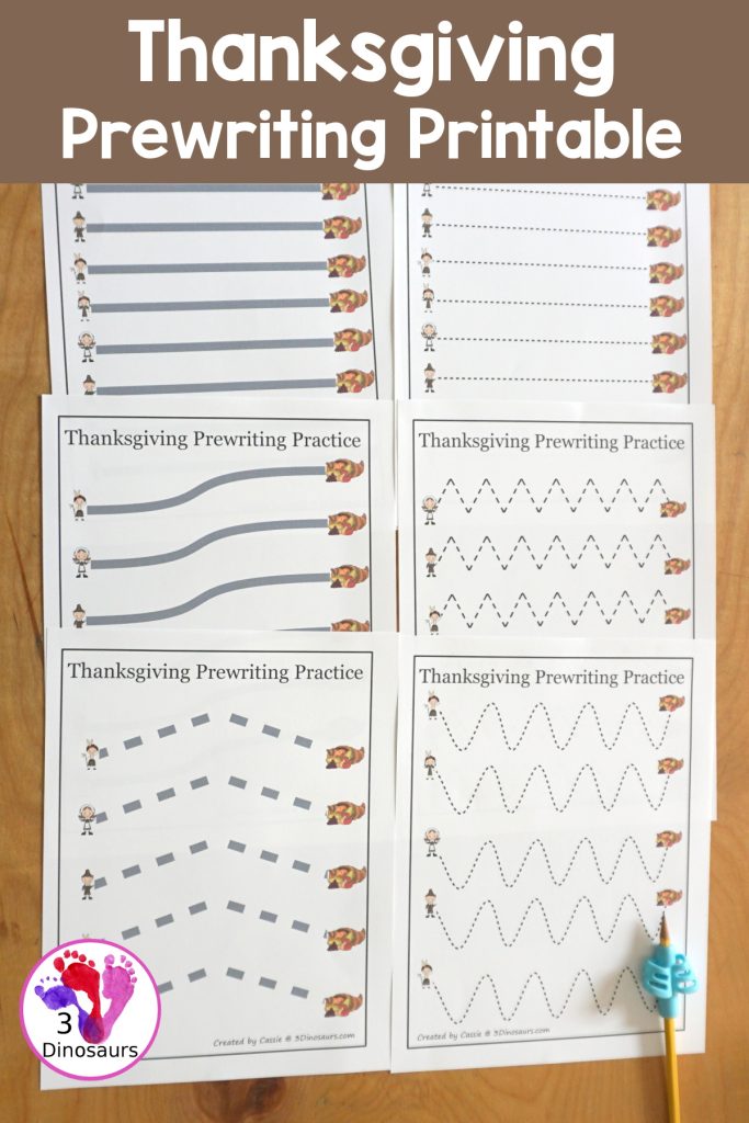 Free Thanksgiving Prewriting Printables – 3 Dinosaurs