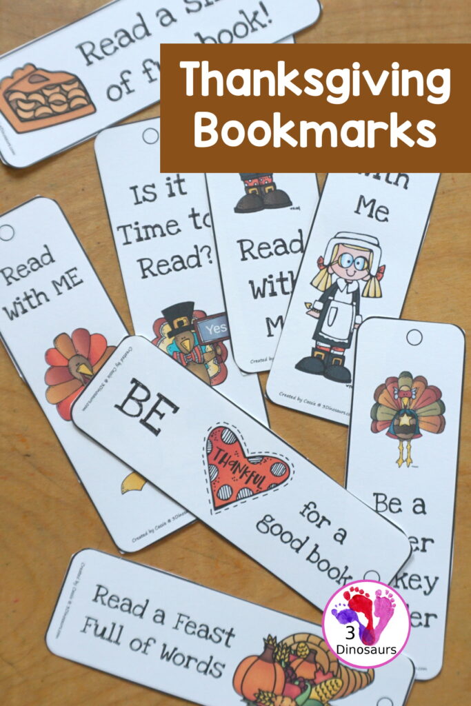 Free Thanksgiving Bookmark Printables – 3 Dinosaurs