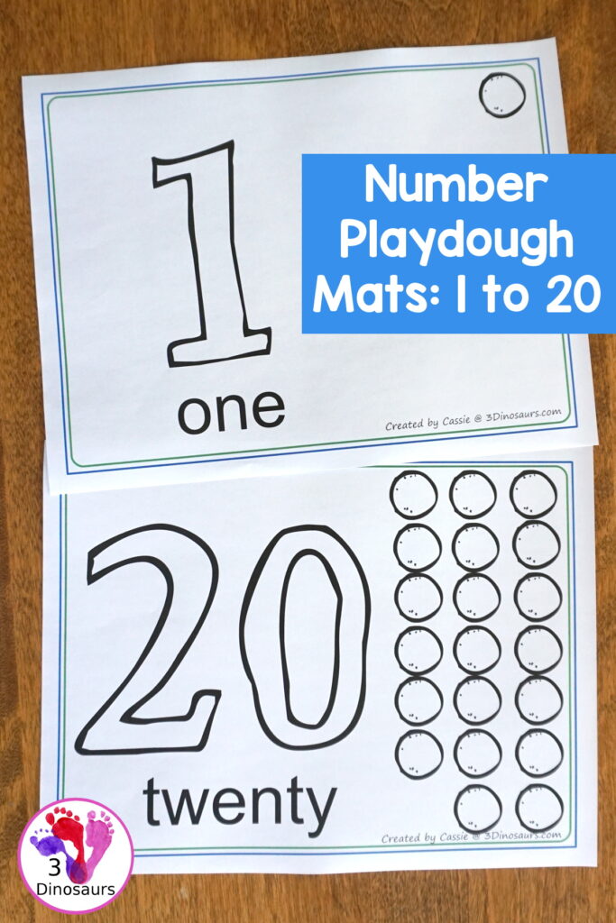 Free Number Playdough Mat Printable: 1 to 20 – 3 Dinosaurs