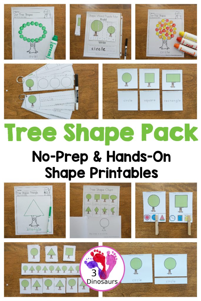 Tree Shape Pack For PreK & Kindergarten – 3 Dinosaurs