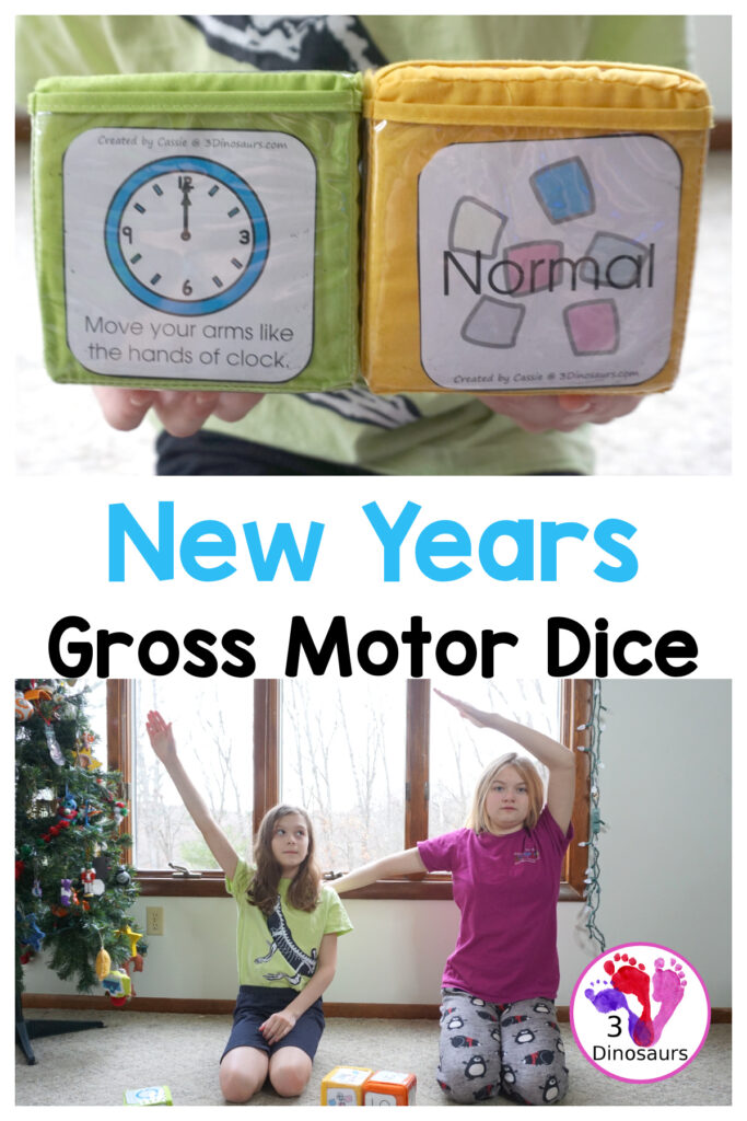 Free New Years Gross Motor Dice Printable – 3 Dinosaurs