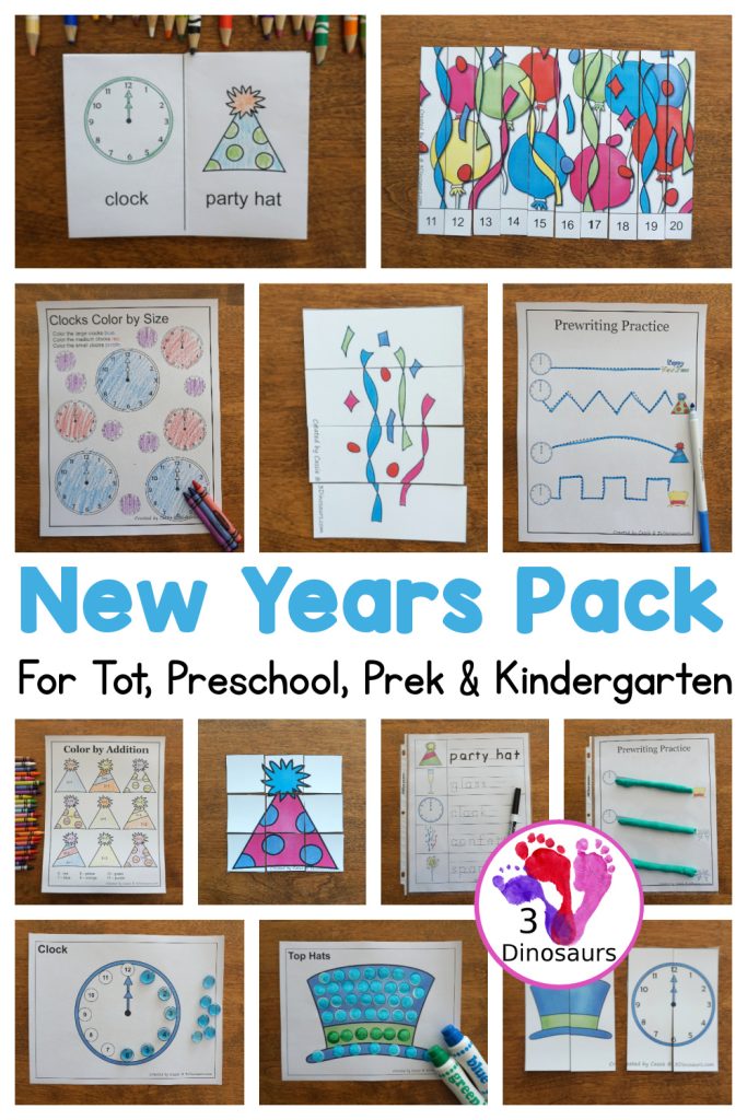 Free New Years Pack For Tot, Preschool, PreK & Kindergarten – 3 Dinosaurs