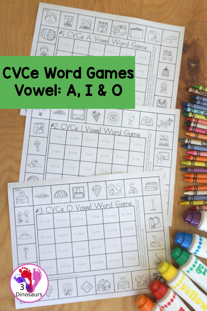 Free CVCe Word Printable Games – 3 Fun Games – 3 Dinosaurs