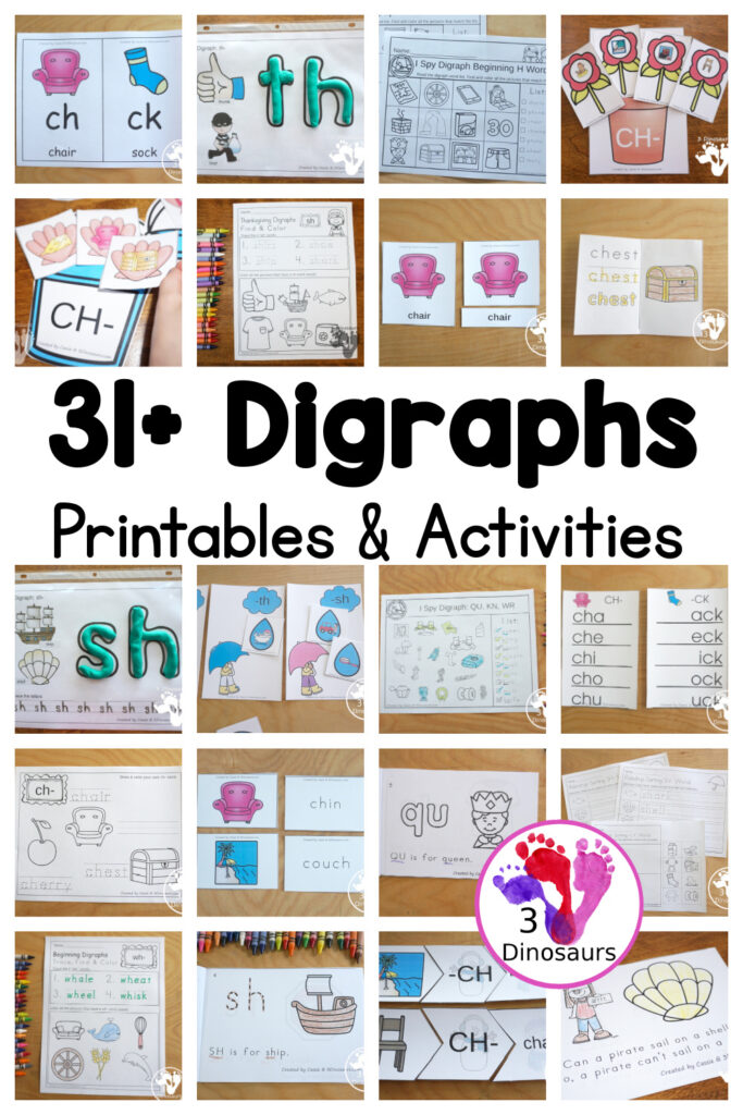 31+ Consonant Digraph Printables & Activities – 3 Dinosaurs
