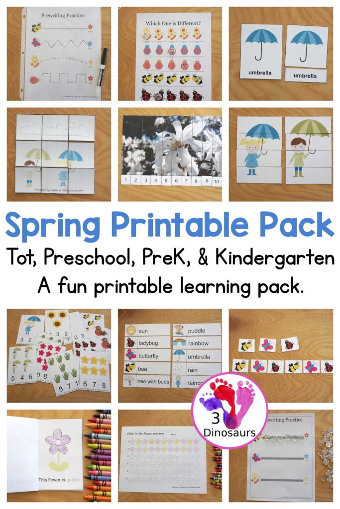 Free Spring Printable Pack for Tot, PreK & Kindergarten – 3 Dinosaurs