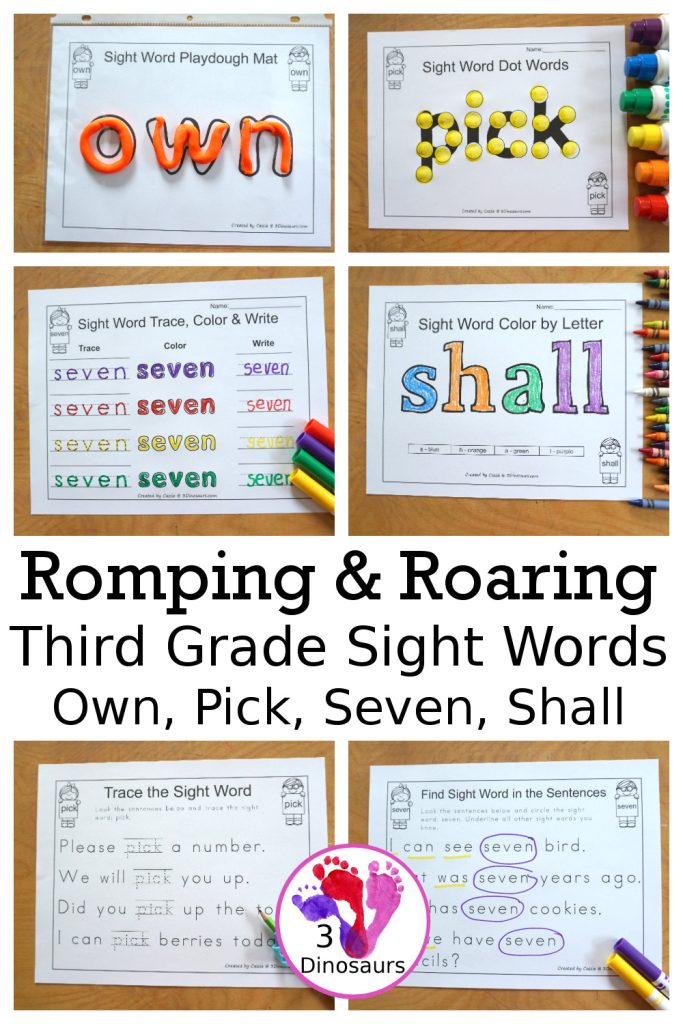 Free Romping & Roaring Third Grade Sight Words Packs Set 8: Own, Pick ...