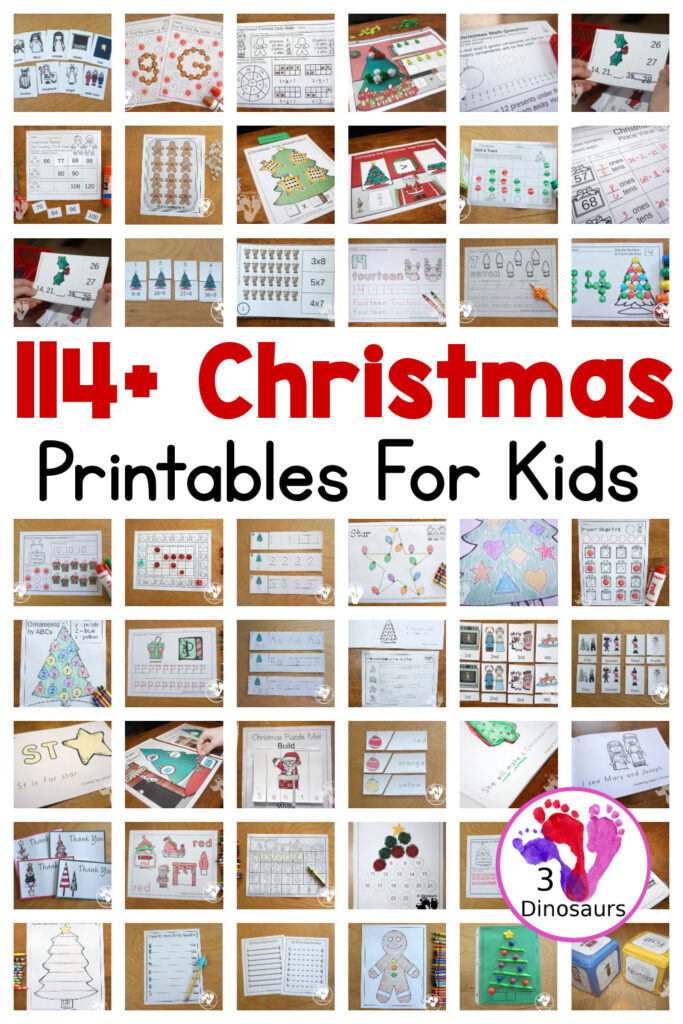 114+ Christmas Printables for Kids – 3 Dinosaurs