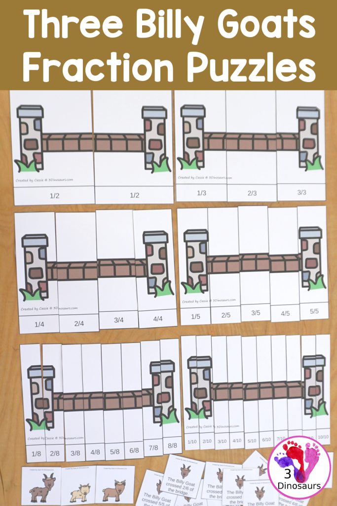 Free Three Billy Goats Gruff Fraction Bridge Puzzles & Building Card ...