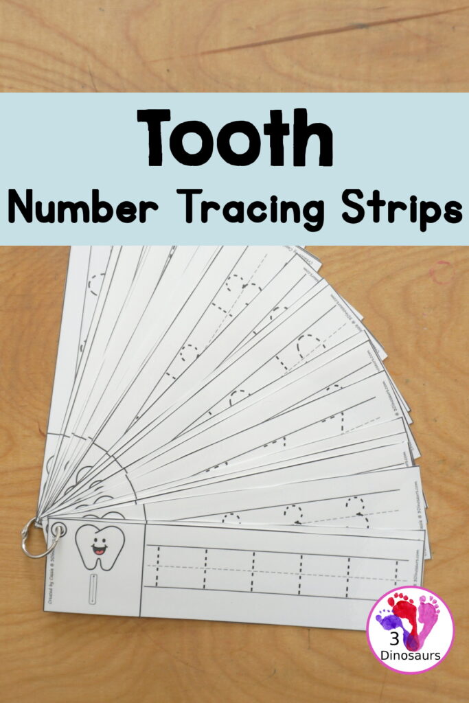 Free Tooth Number Tracing Strip Printables – Numbers 0 to 20 – 3 Dinosaurs