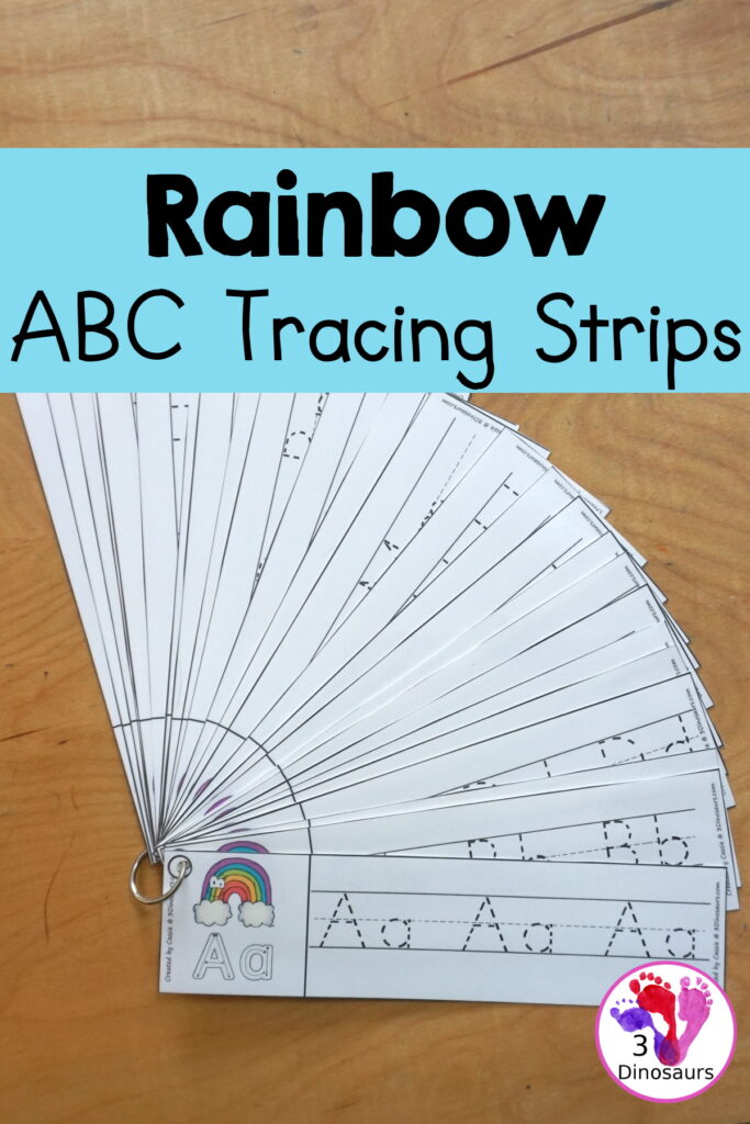 Free Rainbow ABC Tracing Strip Printables – 3 Dinosaurs