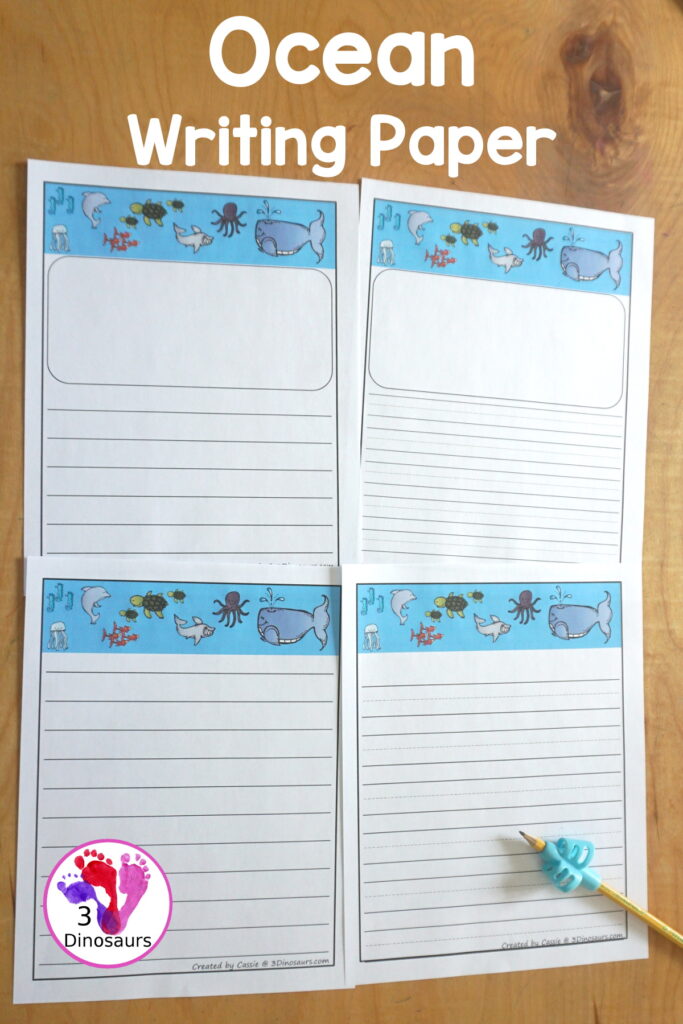 Free Ocean Writing Paper Printables – 3 Dinosaurs
