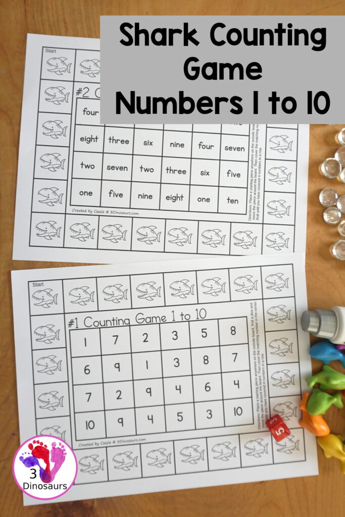 Free Shark Number Counting Game Printables – 3 Dinosaurs