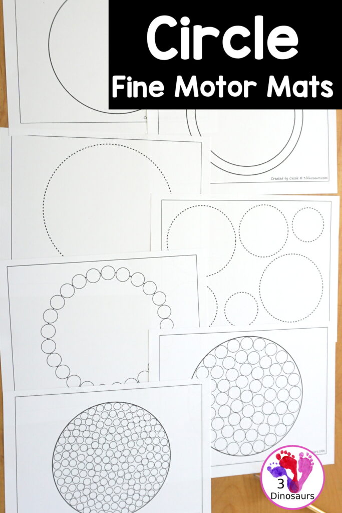Free Circle Fine Motor Mat Printables – 3 Dinosaurs