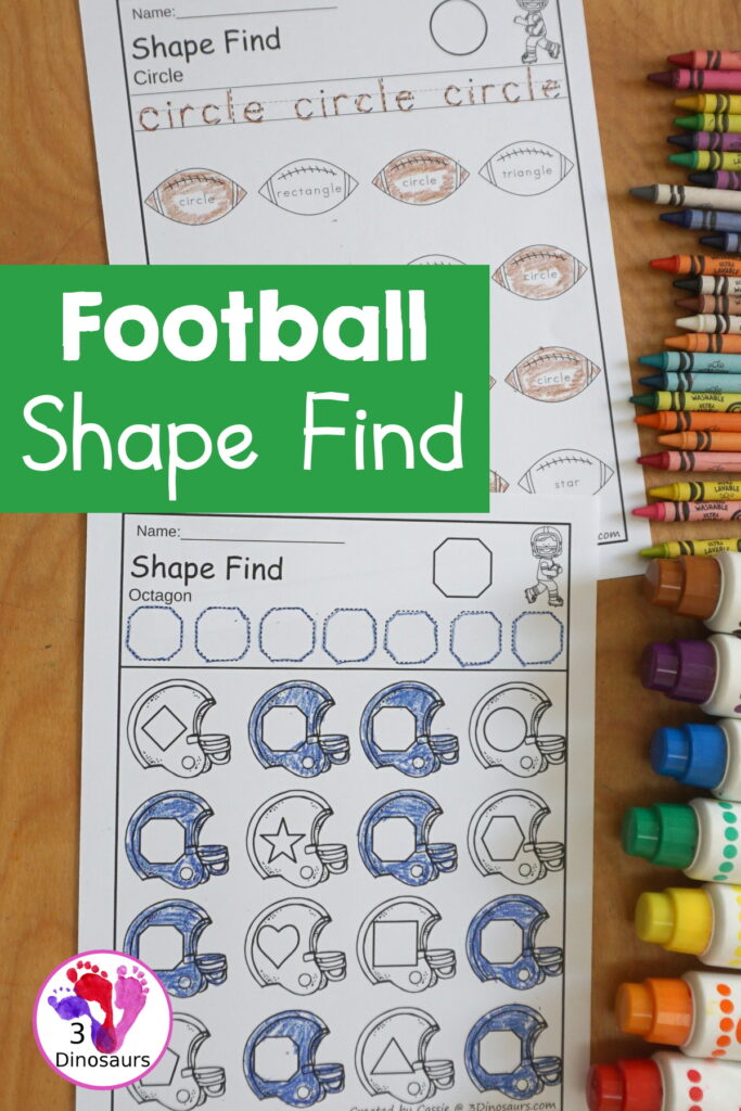 Football Shape Find Printable for 11 Shapes – 3 Dinosaurs