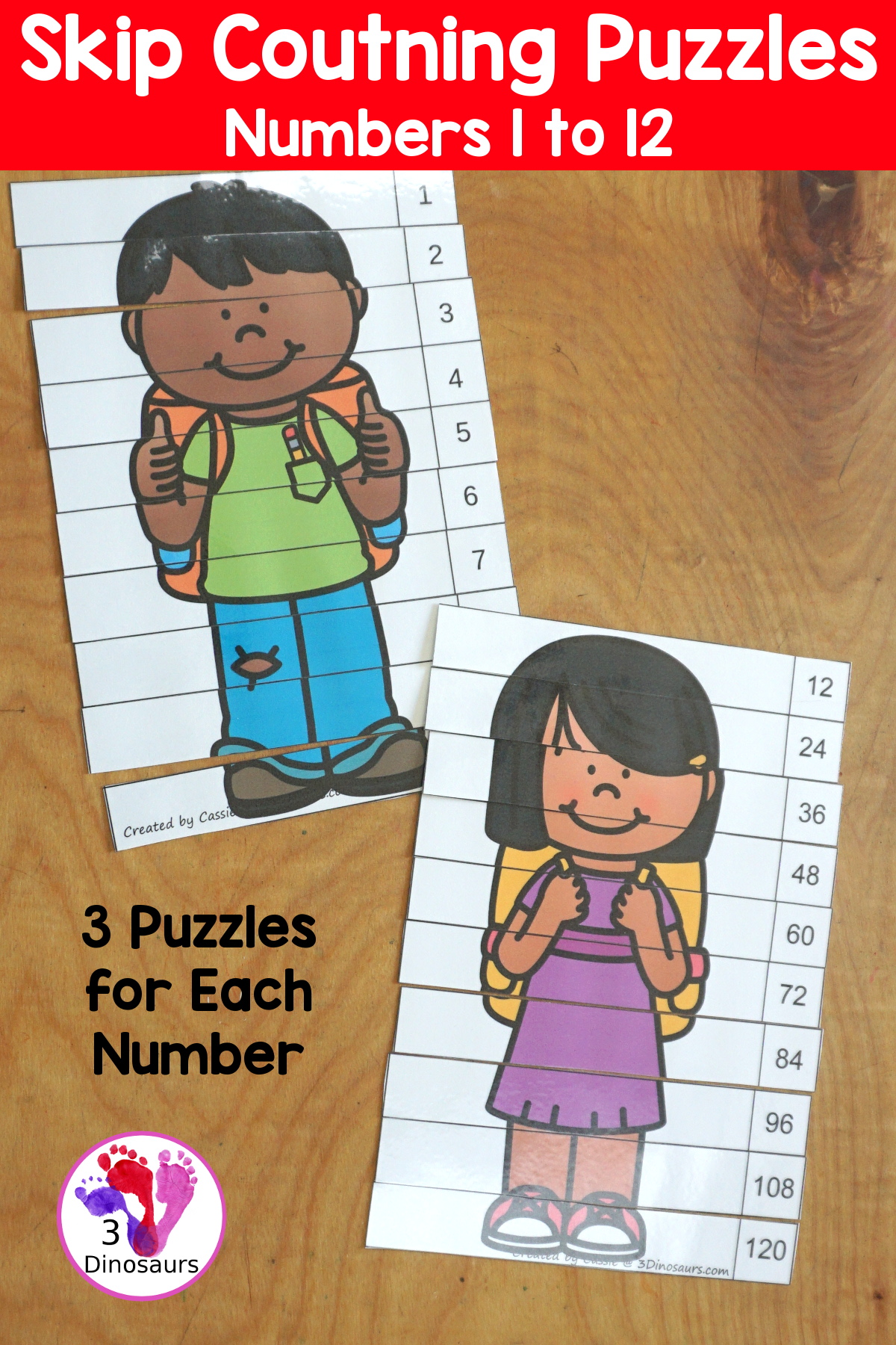 skip counting – 3 Dinosaurs