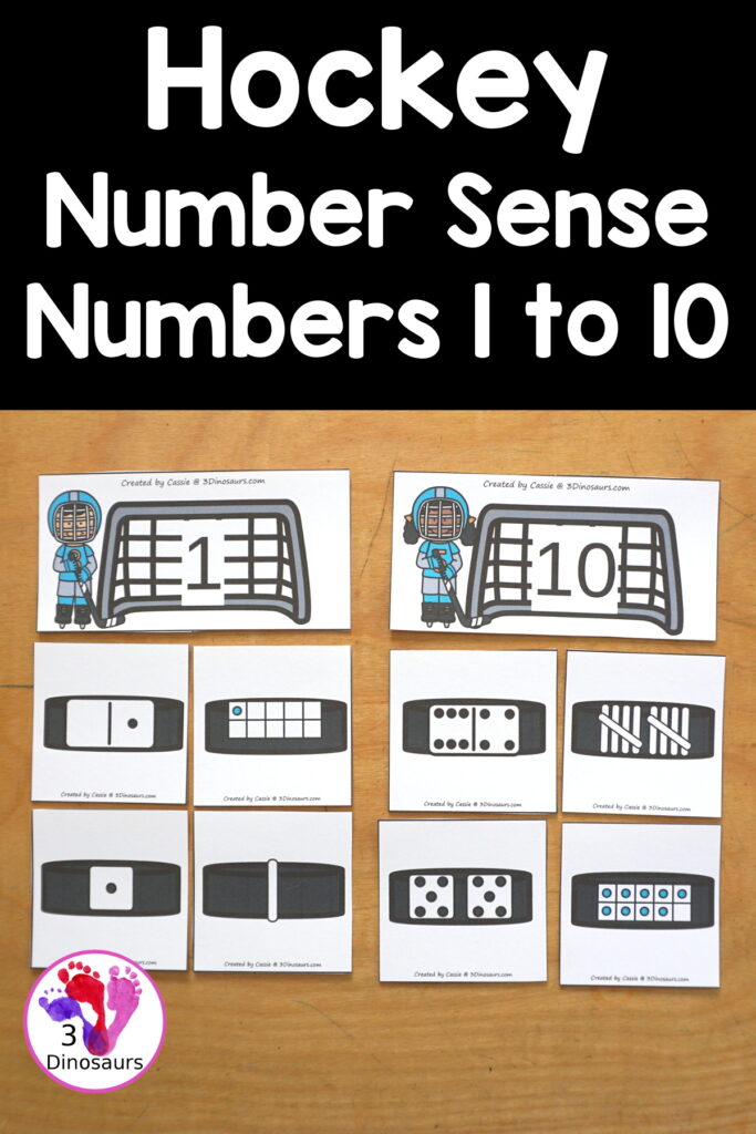 Free Hockey Number Sense Matching Printables – 3 Dinosaurs