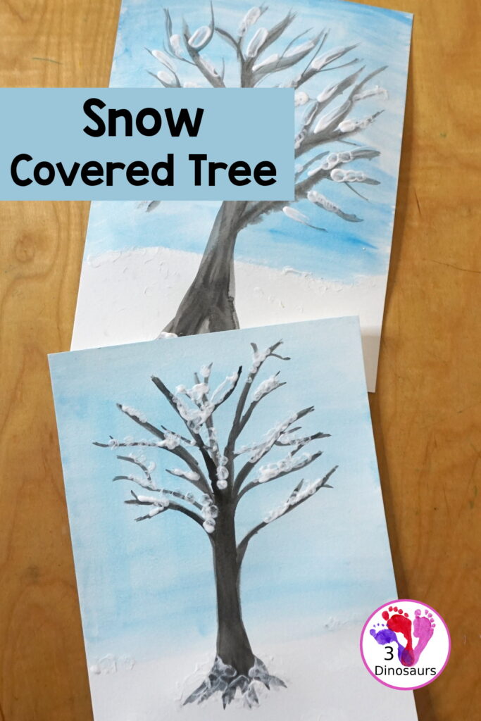 Winter Tree Painting Craft For Kids – 3 Dinosaurs