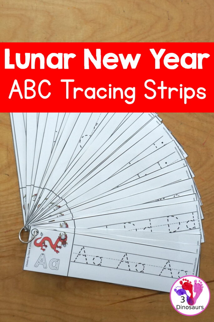 Free Lunar New Year ABC Tracing Strip Printable – 3 Dinosaurs