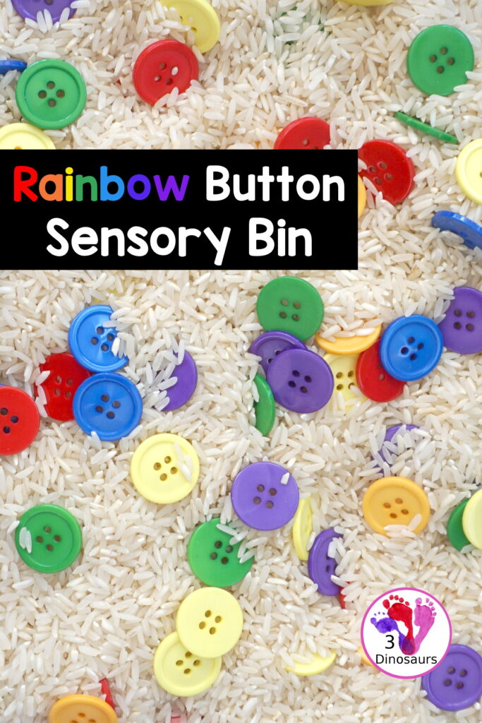 Rainbow Button Sensory Bin – 3 Dinosaurs